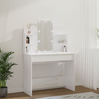 vidaXL Dressing Table with LED High Gloss White 96x40x142 cm | vidaXL ...