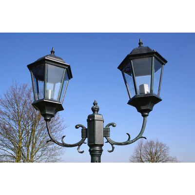 vidaXL Garden Light Post 2-arms 230 cm Dark Green/Black Aluminium ...