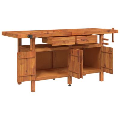 vidaXL Workbench with Drawers and Vices 192x62x83 cm Solid Wood Acacia ...
