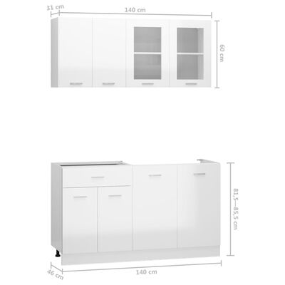 vidaXL 4 Piece Kitchen Cabinet Set High Gloss White Engineered Wood ...