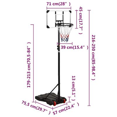 vidaXL Basketball Stand Transparent 216-250 cm Polycarbonate | vidaXL ...