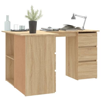 vidaXL Corner Desk Sonoma Oak 145x100x76 cm Engineered Wood | vidaXL.com.au