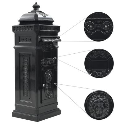 vidaXL Pillar Letterbox Aluminium Vintage Style Rustproof Black ...