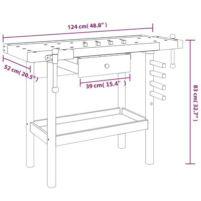 vidaXL Workbench with Drawer and Vices 124x52x83 cm Solid Wood Acacia ...