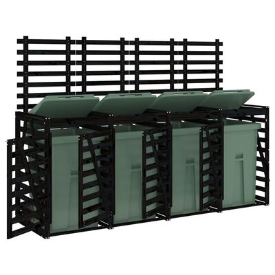 vidaXL Quadruple Wheelie Bin Storage Black Solid Wood Pine | vidaXL.com.au