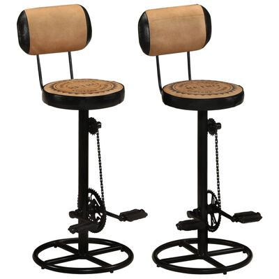 vidaXL Bar Stools with Canvas Print 2 pcs Brown and Black Real Goat ...