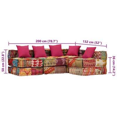 vidaXL 4-Seater Modular Pouffe Patchwork Fabric | vidaXL.com.au