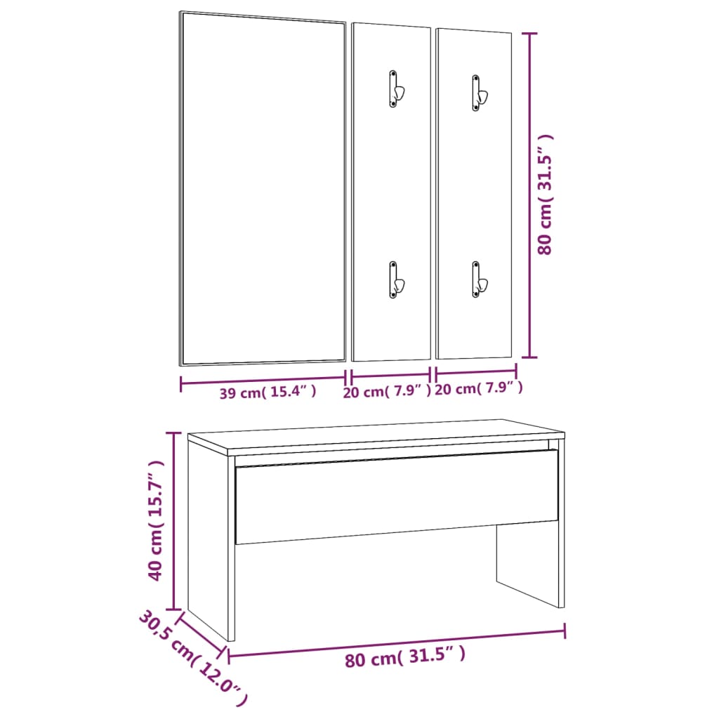 vidaXL Hallway Furniture Set Smoked Oak Engineered Wood | vidaXL.com.au