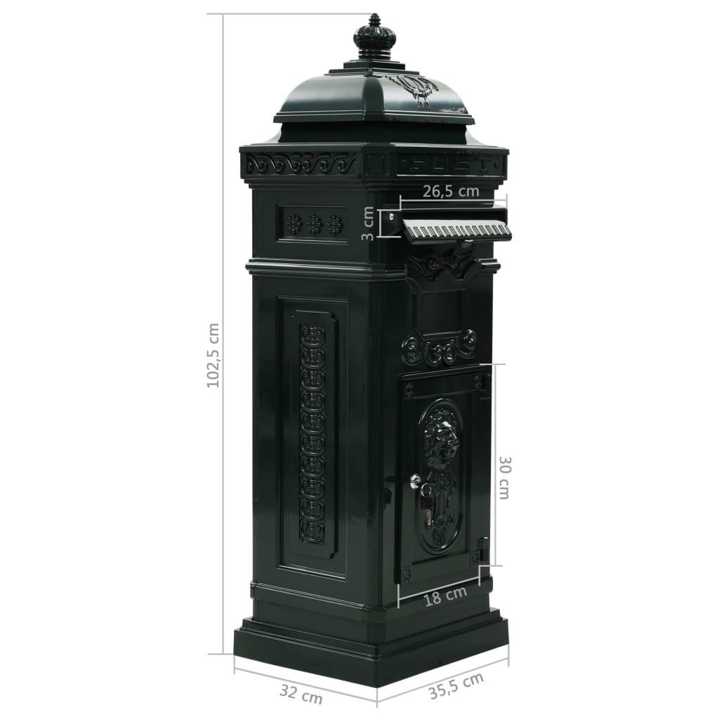 vidaXL Pillar Letterbox Aluminium Vintage Style Rustproof Green ...