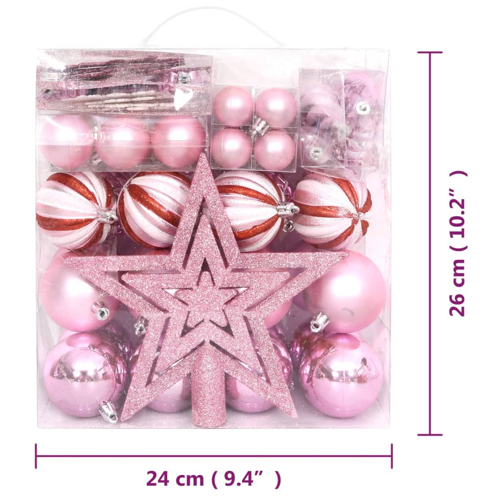 vidaXL 65 Piece Christmas Bauble Set Pink/Red/White | vidaXL.com.au