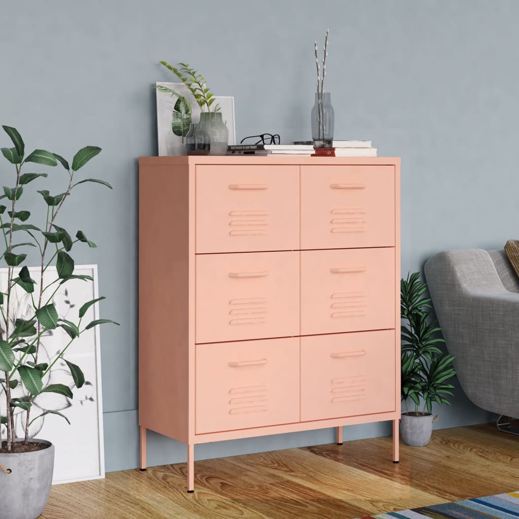 vidaXL Drawer Cabinet Pink 80x35x101.5 cm Steel | vidaXL.com.au