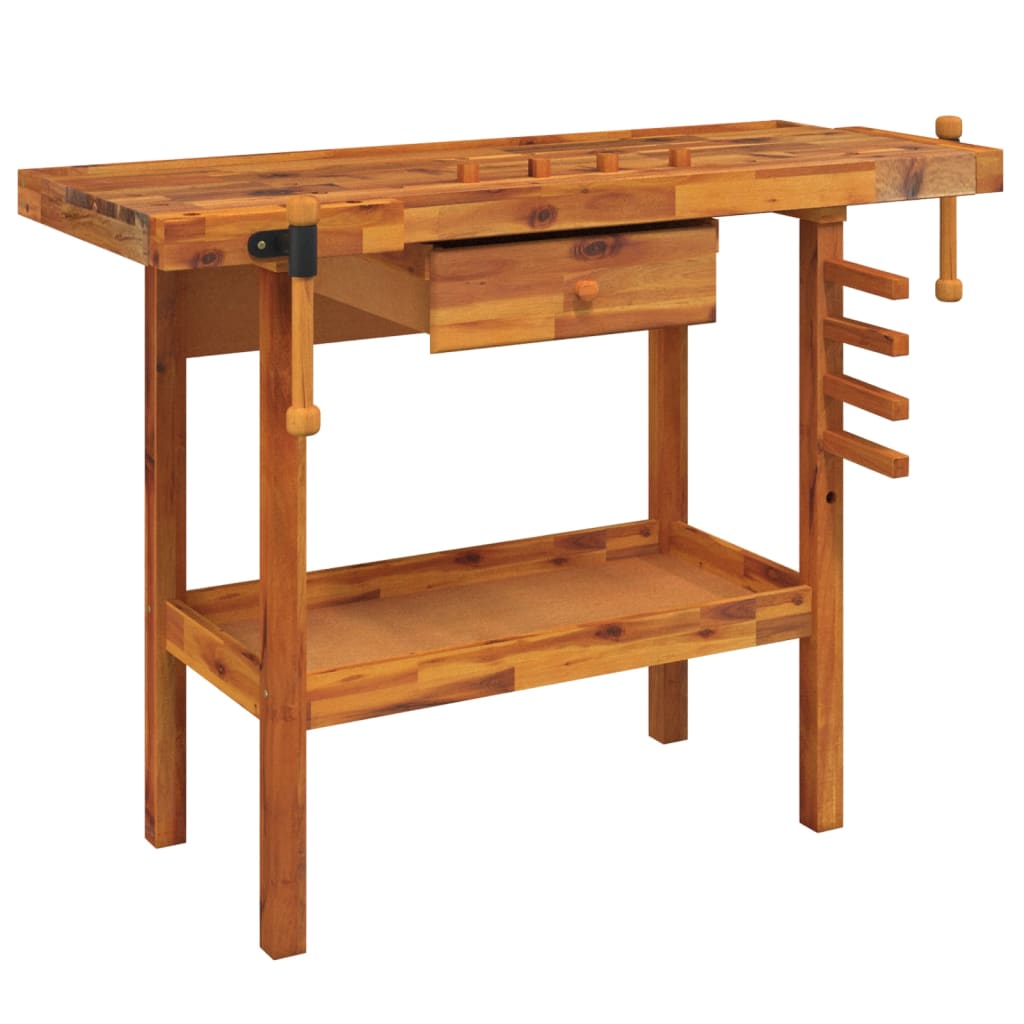 vidaXL Workbench with Drawer and Vices 124x52x83 cm Solid Wood Acacia ...