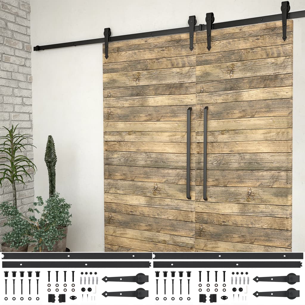 vidaXL Sliding Door Hardware Kits 2 pcs 200 cm Steel Black | vidaXL.com.au