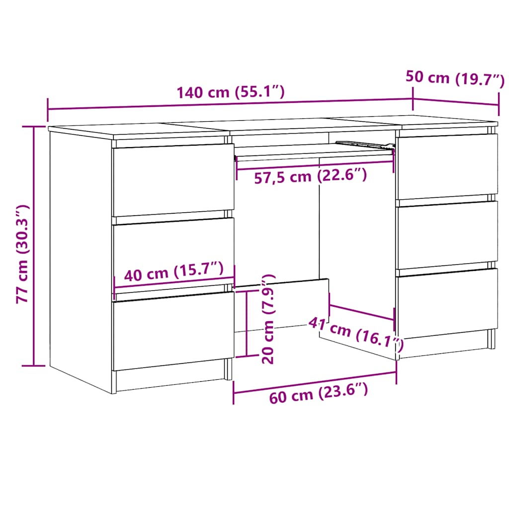 vidaXL Writing Desk Black 140x50x77 cm Engineered Wood | vidaXL.com.au
