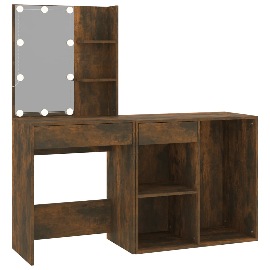 vidaXL LED Dressing Table with Cabinet Smoked Oak Engineered Wood ...