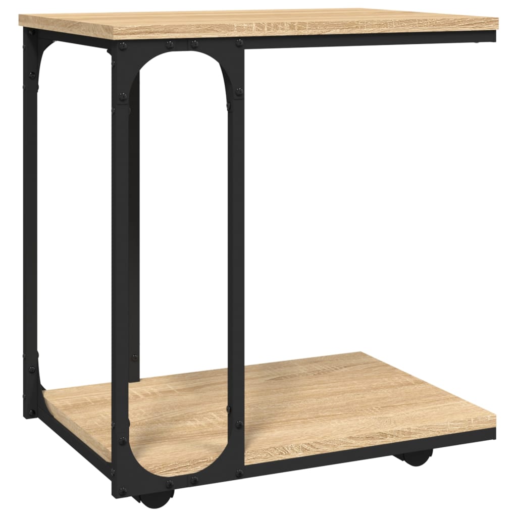 vidaXL Side Table with Wheels Sonoma Oak 50x35x55.5cm Engineered Wood ...