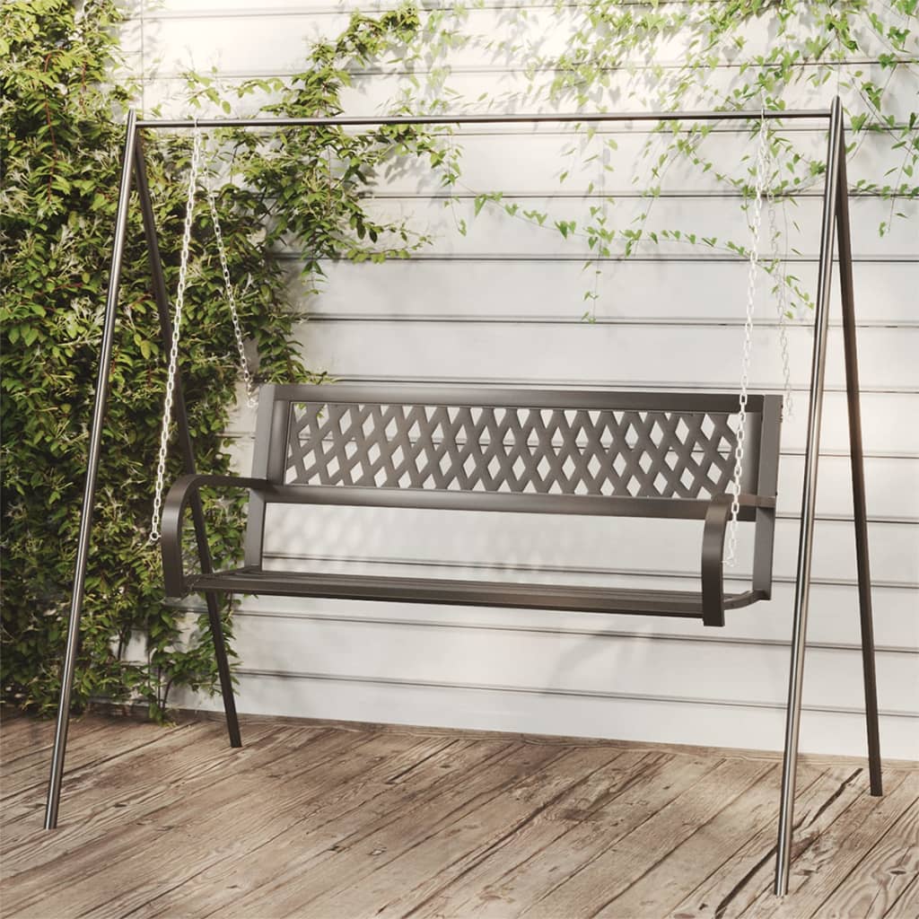 vidaXL Garden Swing Bench 125 cm Steel and Plastic Black | vidaXL.com.au