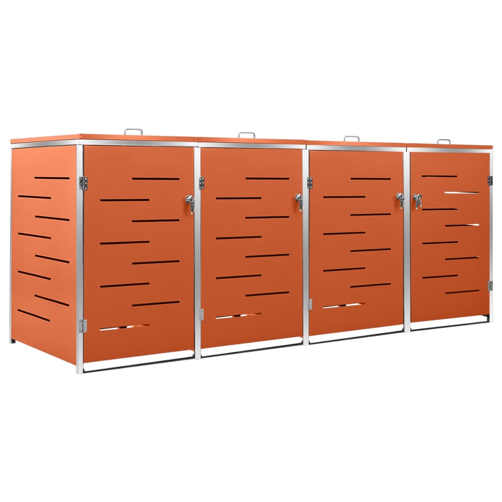 vidaXL Quadruple Wheelie Bin Shed 276.5x77.5x112.5 cm Stainless Steel ...