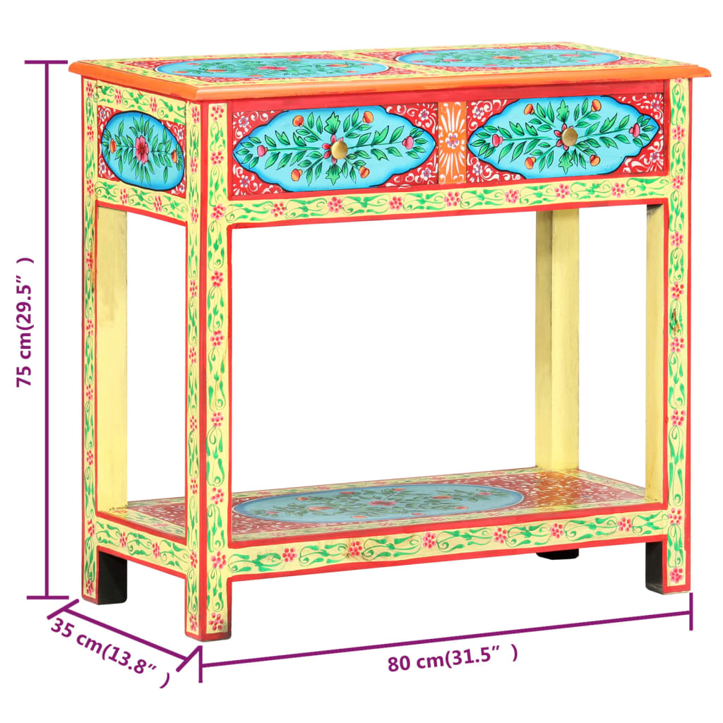 vidaXL Hand Painted Console Table 80x35x75 cm Solid Mango Wood | vidaXL ...