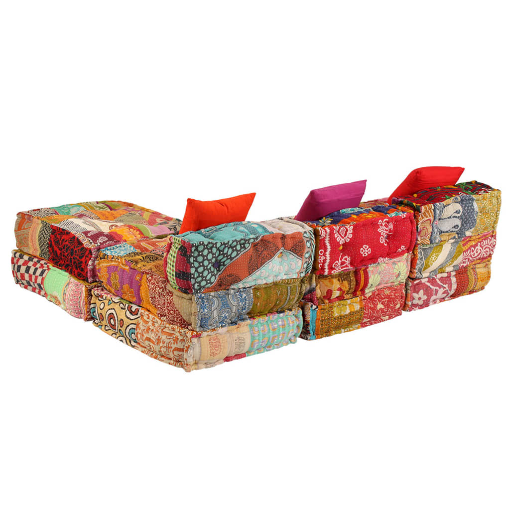 vidaXL 3-Seater Modular Pouffe Patchwork Fabric | vidaXL.com.au