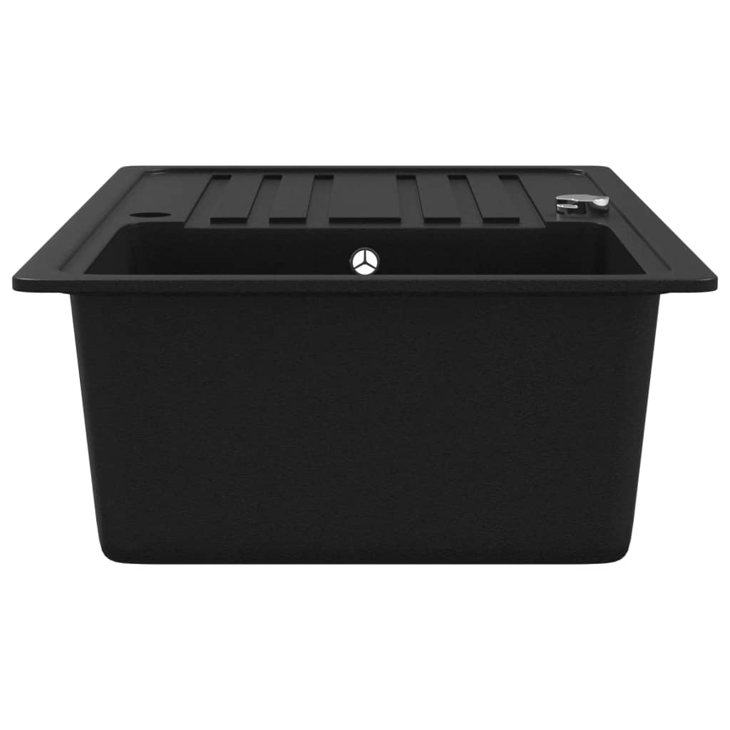 vidaXL Granite Kitchen Sink Single Basin with Drainer Reversible Black ...