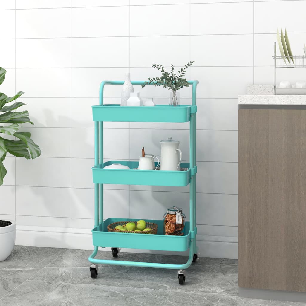 vidaXL 3-Tier Kitchen Trolley Turquoise 42x35x85 cm Iron and ABS ...