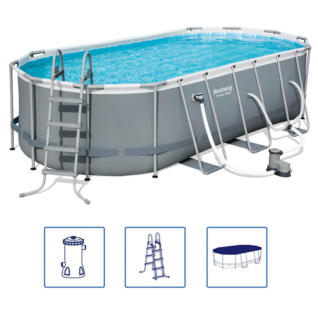 Bestway Power Steel Swimming Pool Set Oval 549x274x122cm | vidaXL.com.au