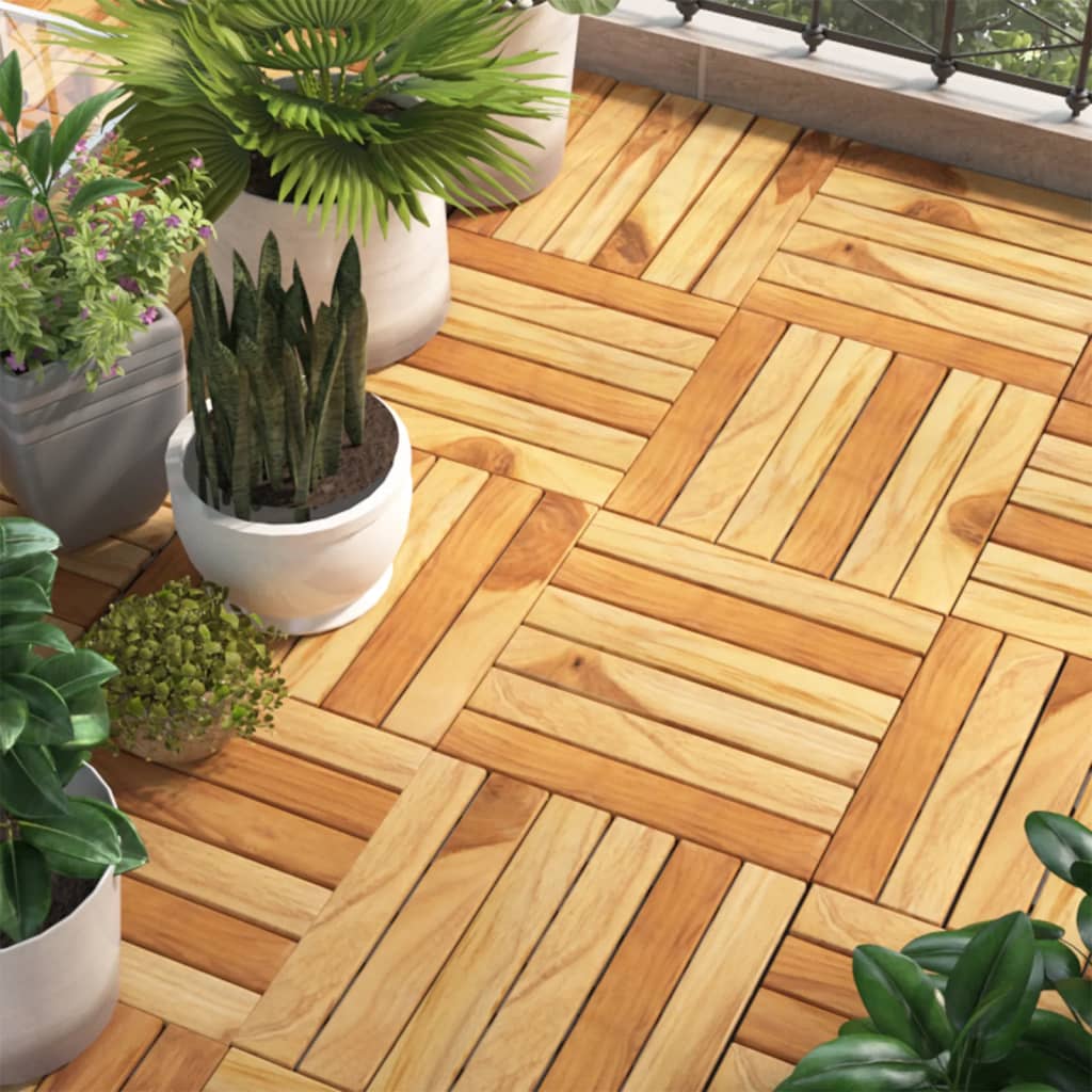 vidaXL Decking Tiles 30 pcs 30x30 cm Solid Wood Teak Vertical Pattern ...