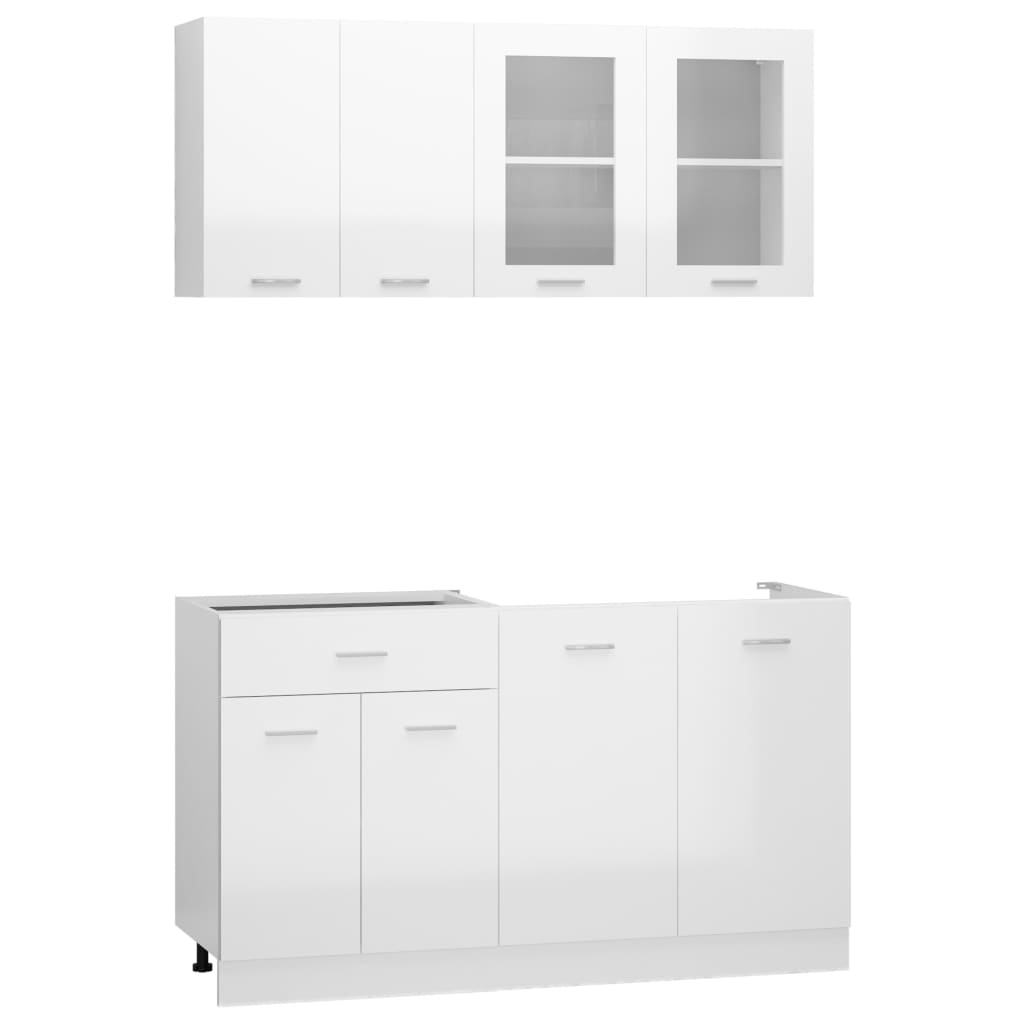 vidaXL 4 Piece Kitchen Cabinet Set High Gloss White Engineered Wood ...