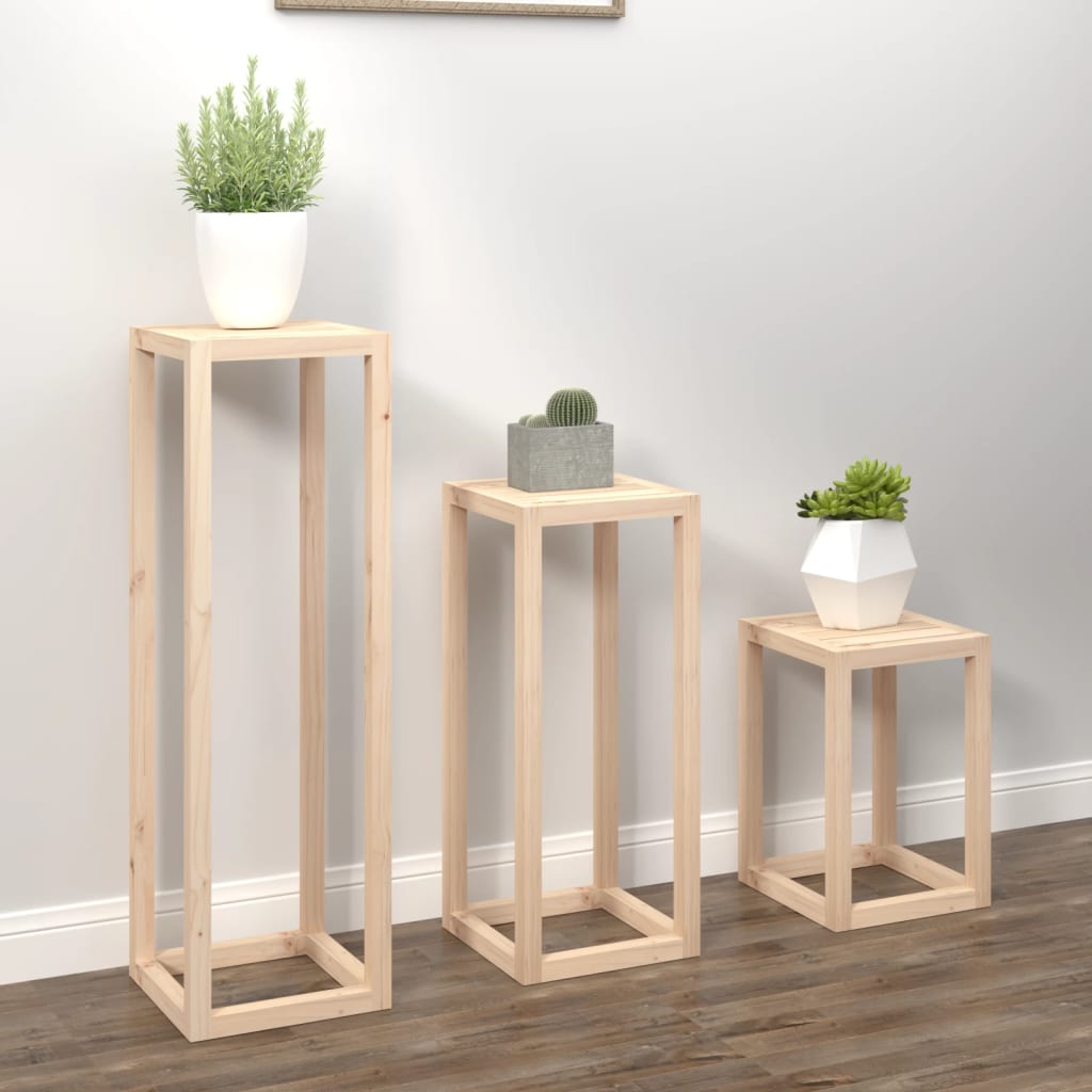 vidaXL 3 Piece Plant Stand Set Solid Wood Pine | vidaXL.com.au