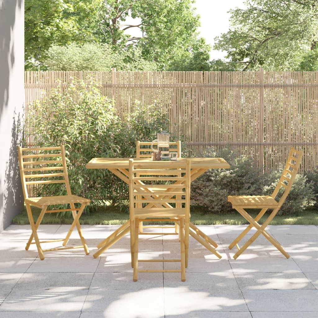 vidaXL Garden Dining Set | Natural Bamboo | Bamboo | Medium | Foldable ...