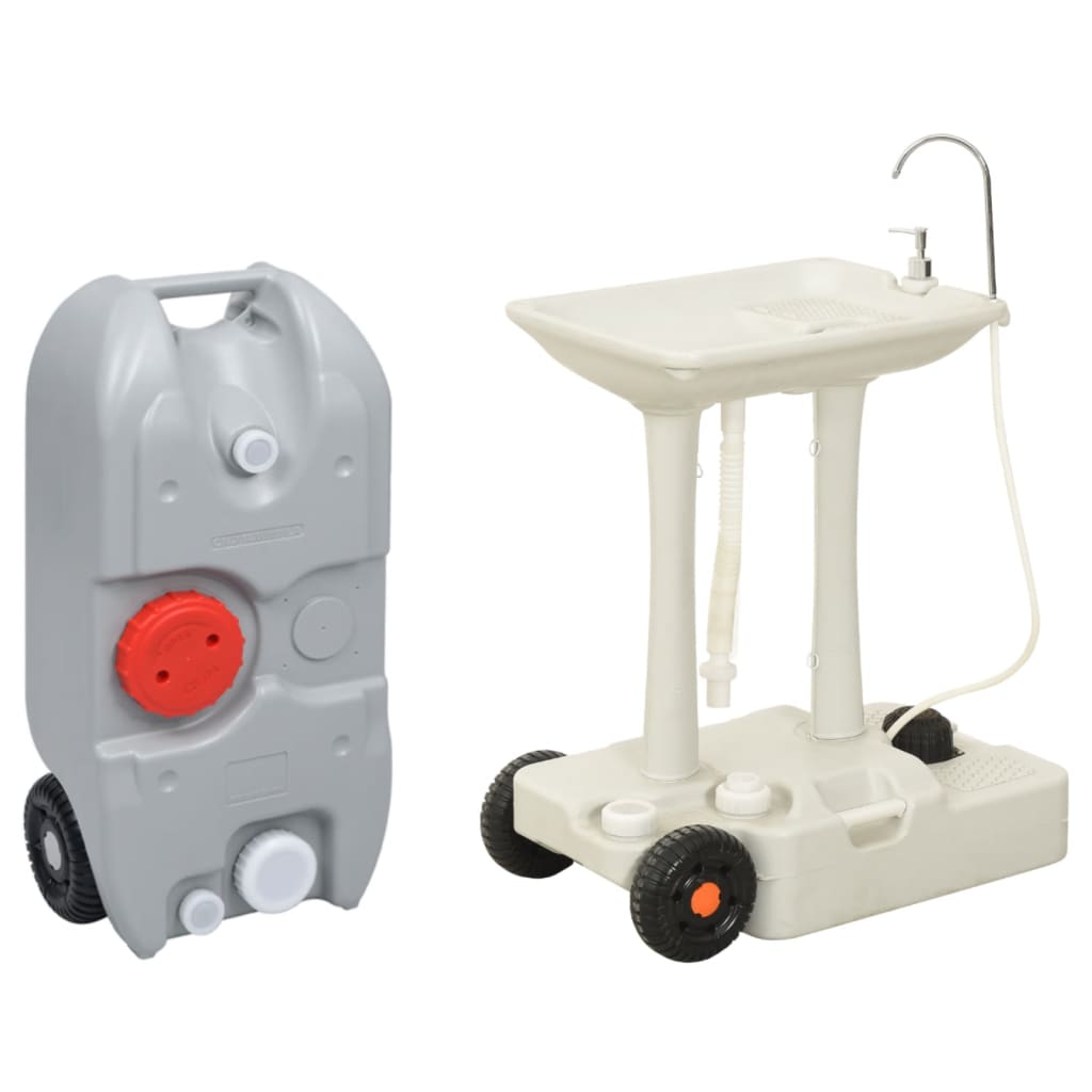 vidaXL Camping Hand Wash Stand with Wheeled Water Tank Grey | vidaXL.com.au