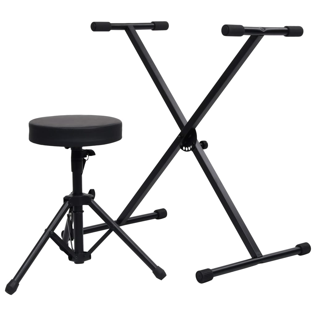 vidaXL Keyboard Stand and Stool Set Black | vidaXL.com.au