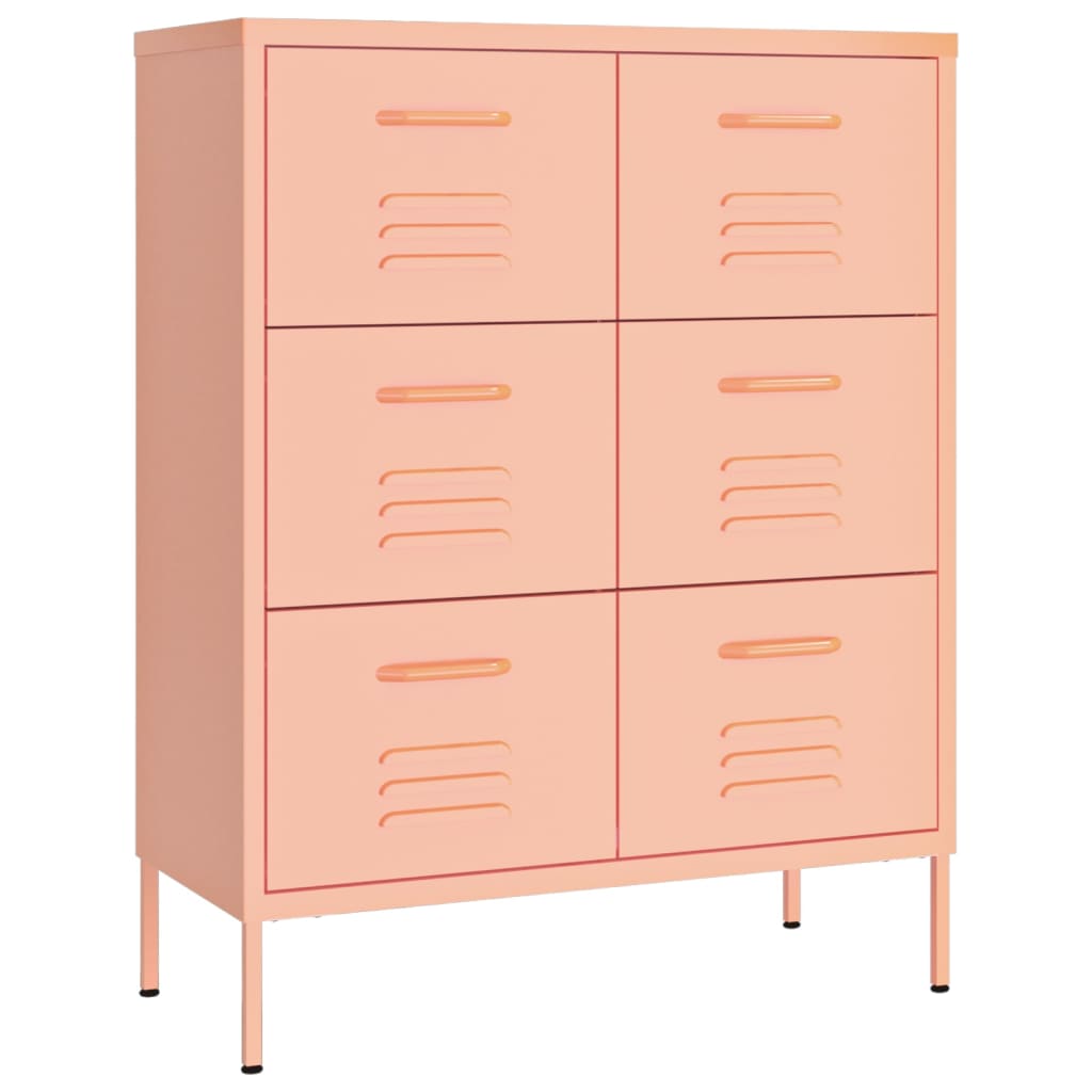 vidaXL Drawer Cabinet Pink 80x35x101.5 cm Steel | vidaXL.com.au