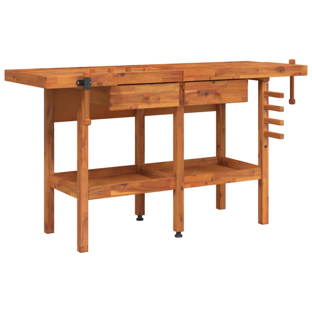 vidaXL Workbench with Drawers and Vices 162x62x83 cm Solid Wood Acacia ...
