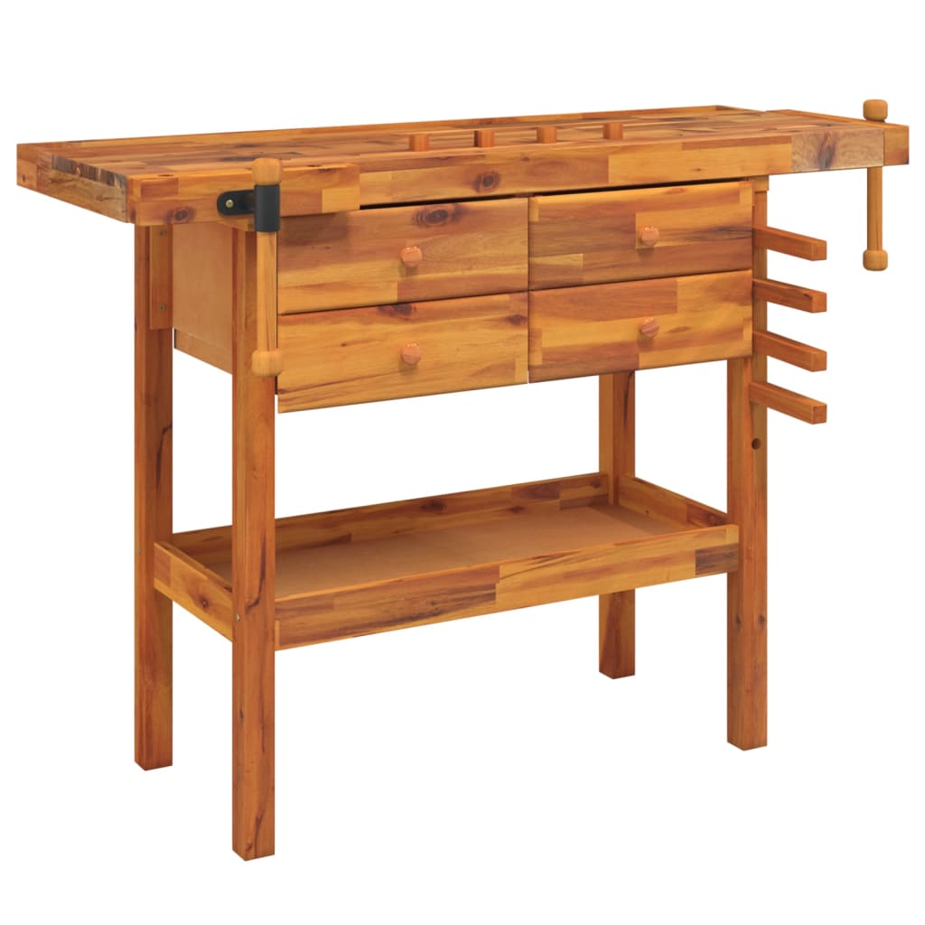 vidaXL Workbench with Drawers and Vices 124x52x83 cm Solid Wood Acacia ...