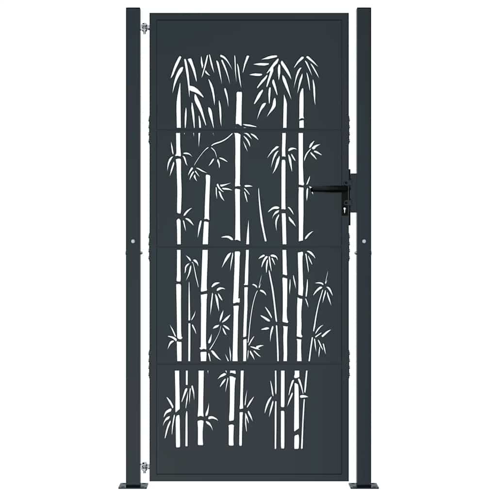 vidaXL Garden Gate Anthracite 105x180 cm Steel Bamboo Design | vidaXL ...