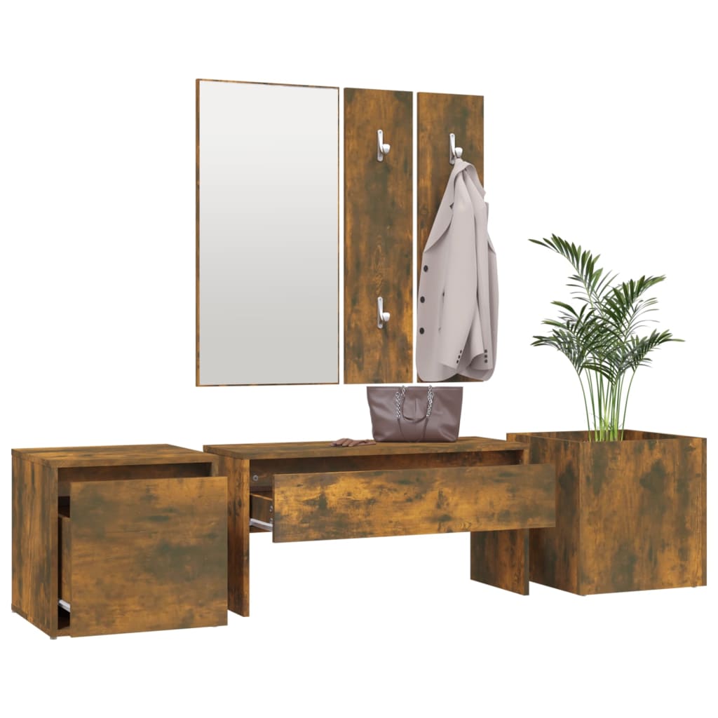vidaXL Hallway Furniture Set Smoked Oak Engineered Wood | vidaXL.com.au