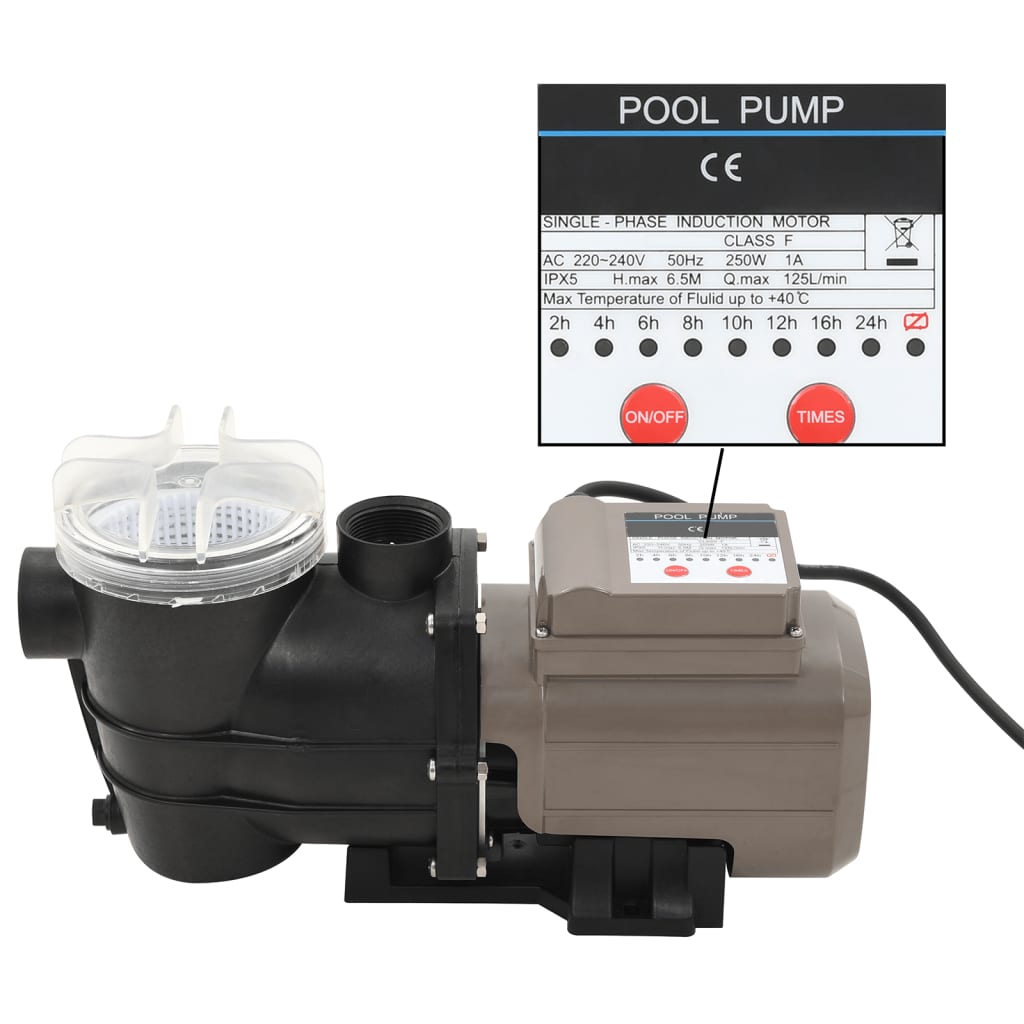 vidaXL Pool Pump with Timer Black 0.25 HP 8000 L/h | vidaXL.com.au