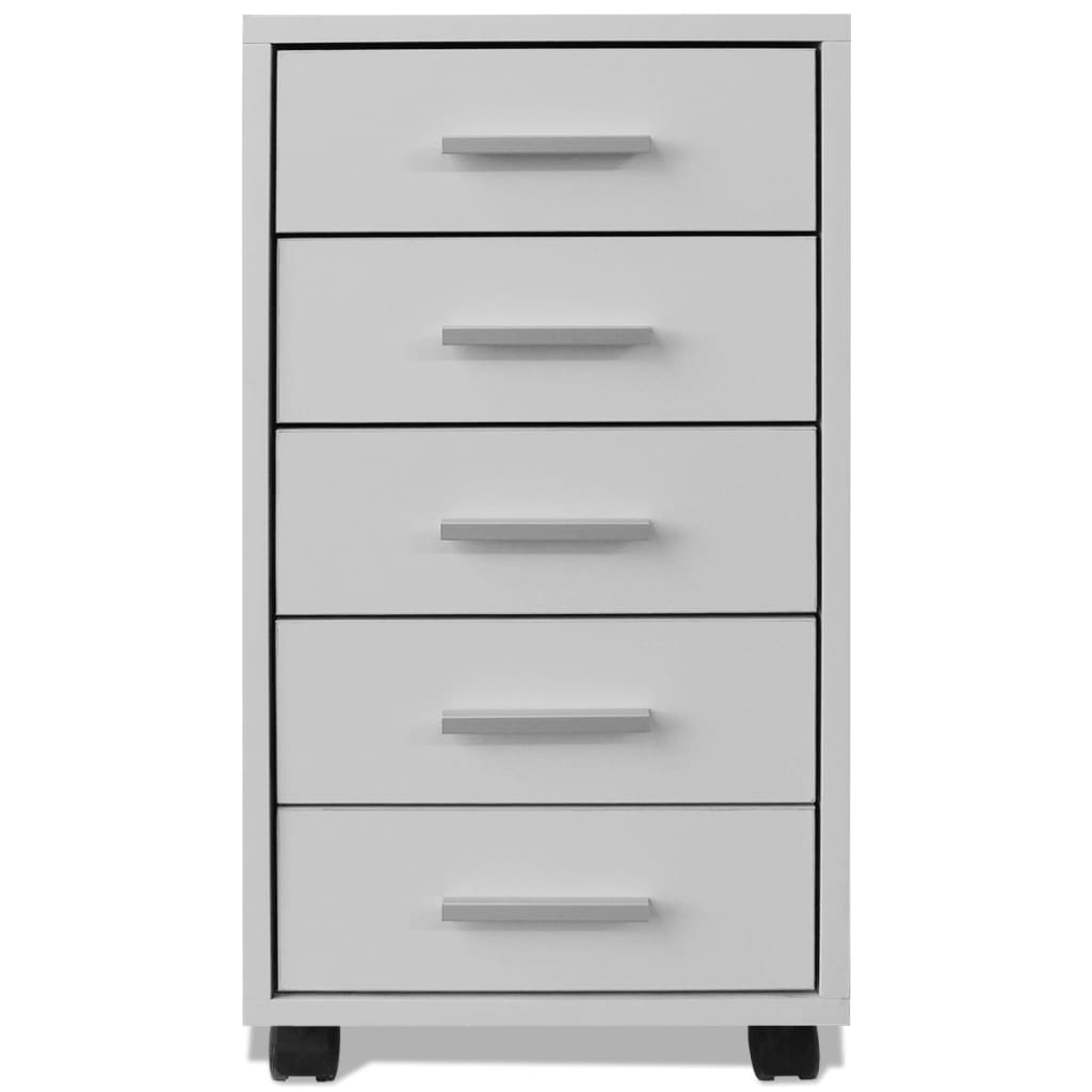 vidaXL Office Drawer Unit with Castors 5 Drawers White | vidaXL.com.au