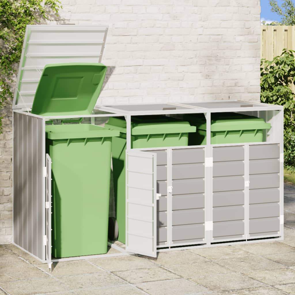 vidaXL Wheelie Bin Storage for Triple Bins Grey 216x81x115 cm Steel ...