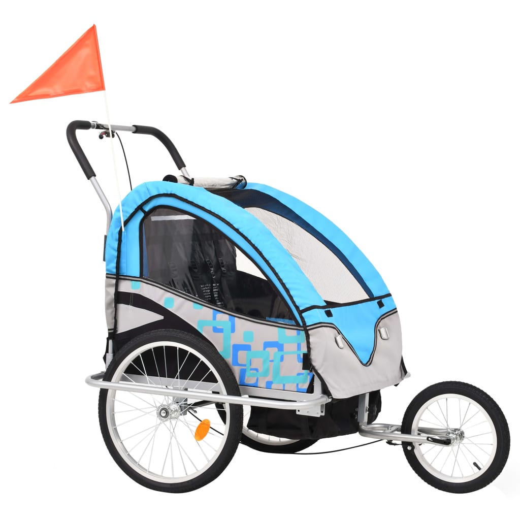 vidaXL 2-in-1 Kids' Bicycle Trailer & Stroller Light Blue and Grey ...