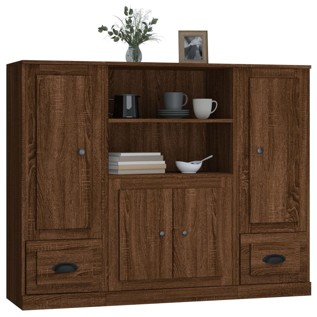 vidaXL Highboards 3 pcs Brown Oak Engineered Wood | vidaXL.com.au