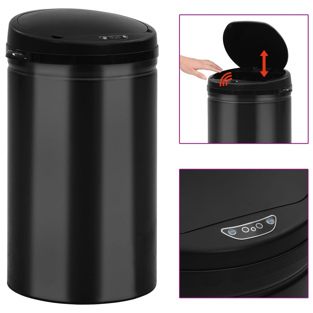vidaXL Automatic Sensor Dustbin 40 L Carbon Steel Black | vidaXL.com.au