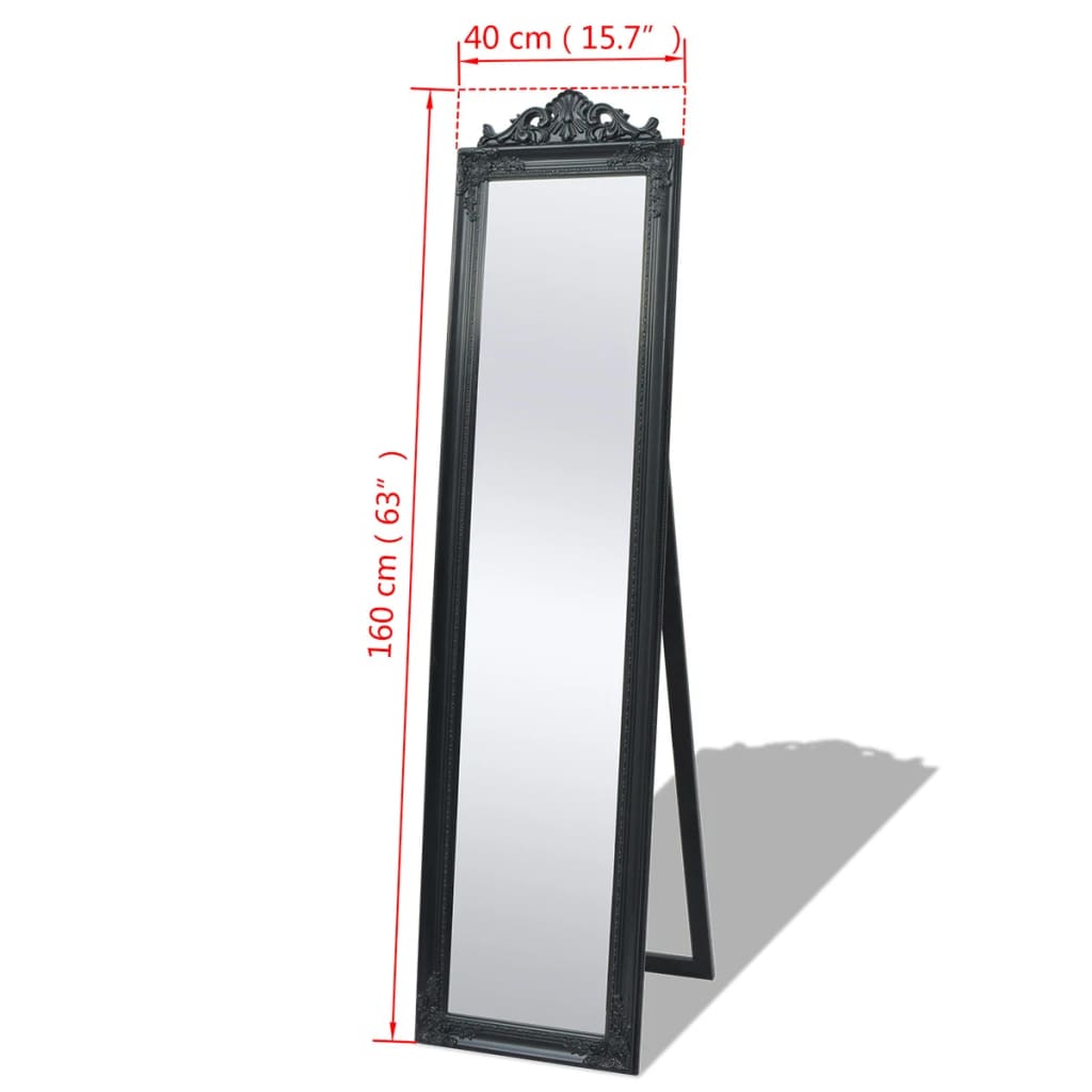 vidaXL Free-Standing Mirror Baroque Style 160x40 cm Black | vidaXL.com.au