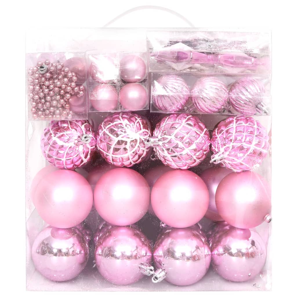 vidaXL 65 Piece Christmas Bauble Set Pink/Red/White | vidaXL.com.au