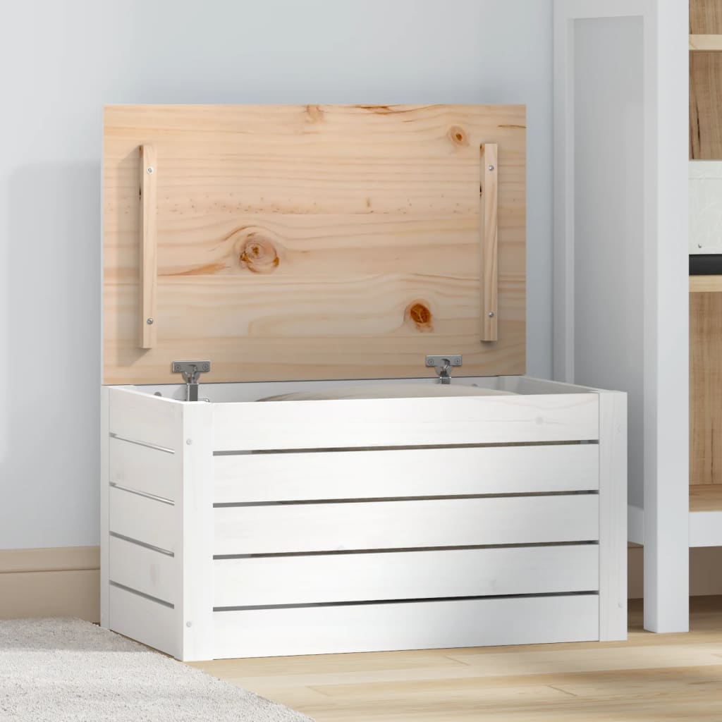 vidaXL Storage Box White 59.5x36.5x33 cm Solid Wood Pine | vidaXL.com.au