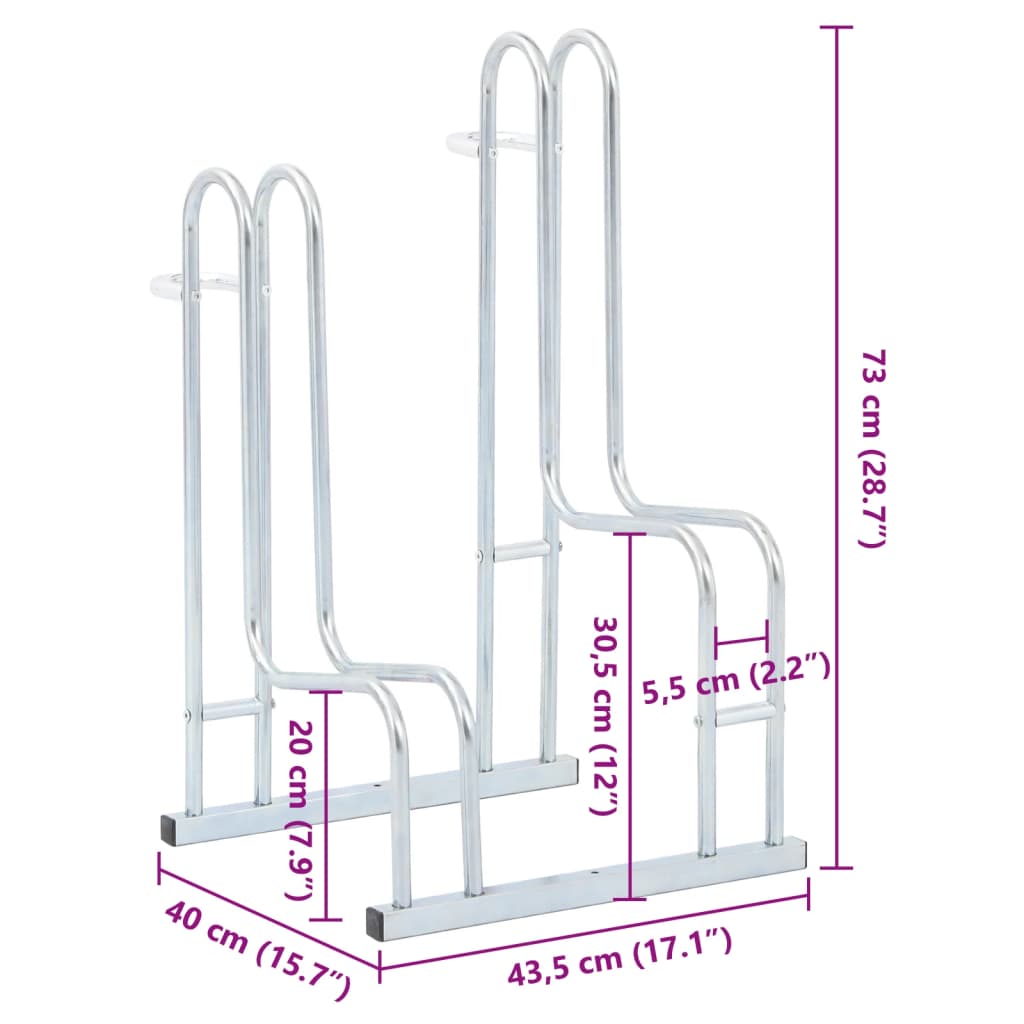 vidaXL Bicycle Stand for 2 Bikes Floor Freestanding Galvanised Steel ...