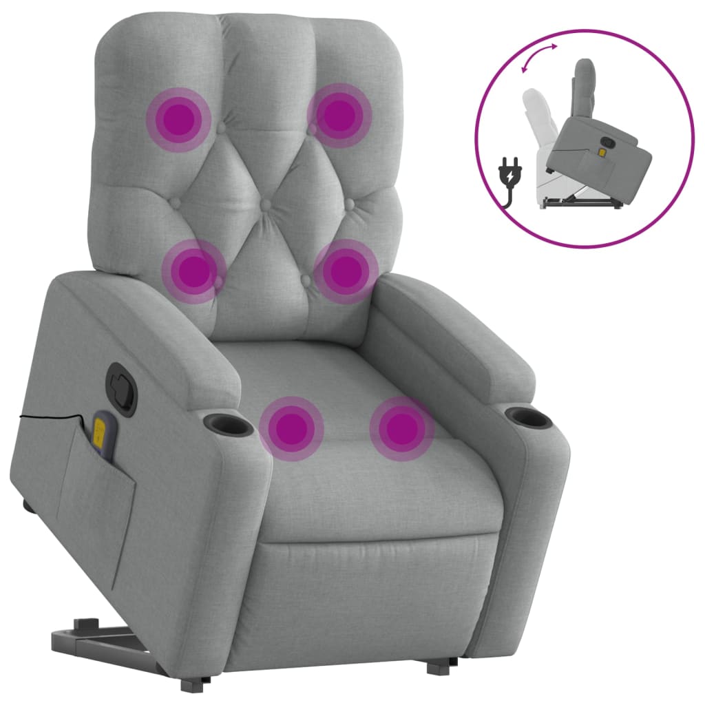 vidaXL Stand up Massage Recliner Chair Light Grey Fabric | vidaXL.com.au