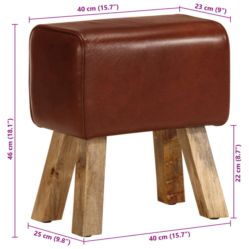 vidaXL Gym Bok Bench 38 cm Brown Real Leather and Solid Mango Wood ...